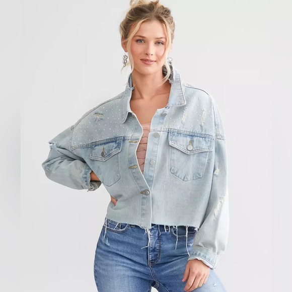 blue b | Jackets & Coats | Nwt Blue B Rhinestone Washed Denim Jacket ...